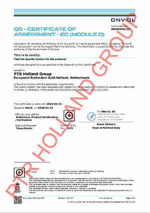 EC Type Examination Certificate (Module D) - PTR Holland ® Group